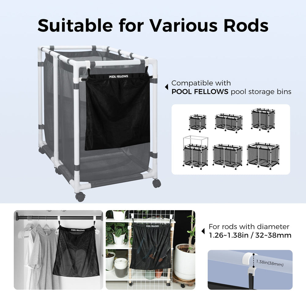 Pool Fellows Hanging Mesh Pouch Adjustable for Pool Storage Bins